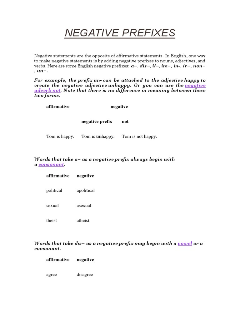 Negative Prefixes | PDF | Adjective | Language Families