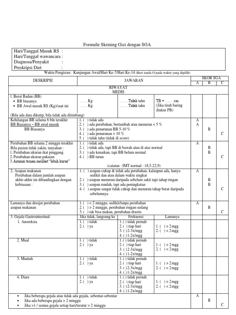 Form Skrining Gizi Sga | PDF