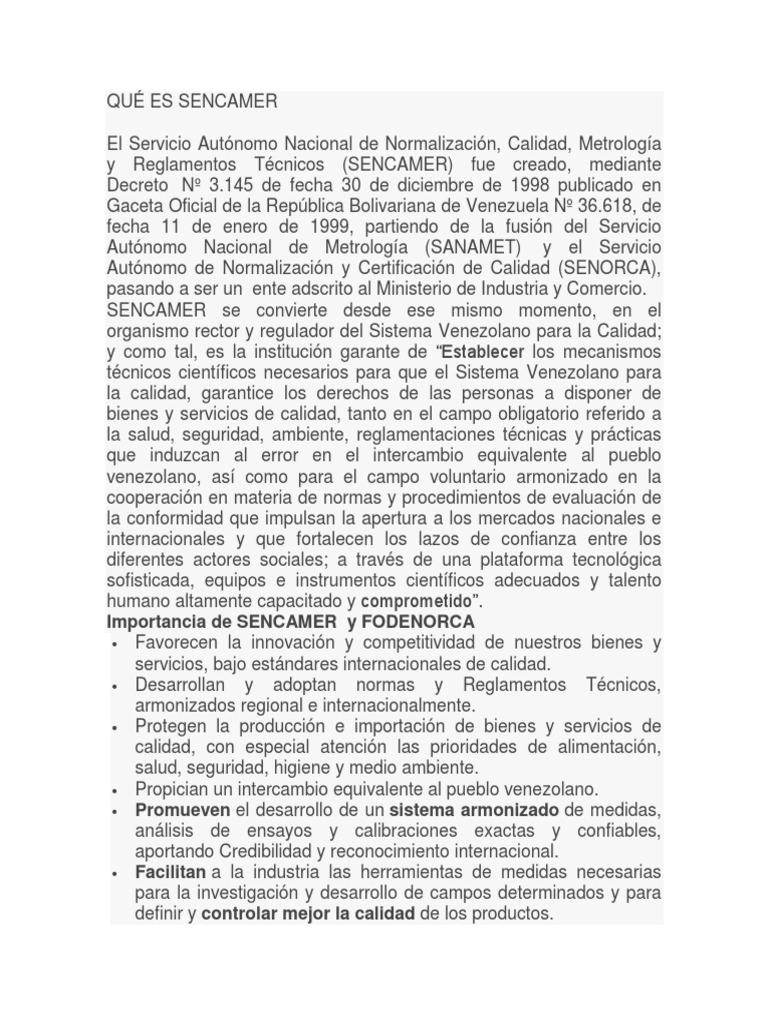 Qué Es Sencamer | PDF | Venezuela | Calidad (comercial)
