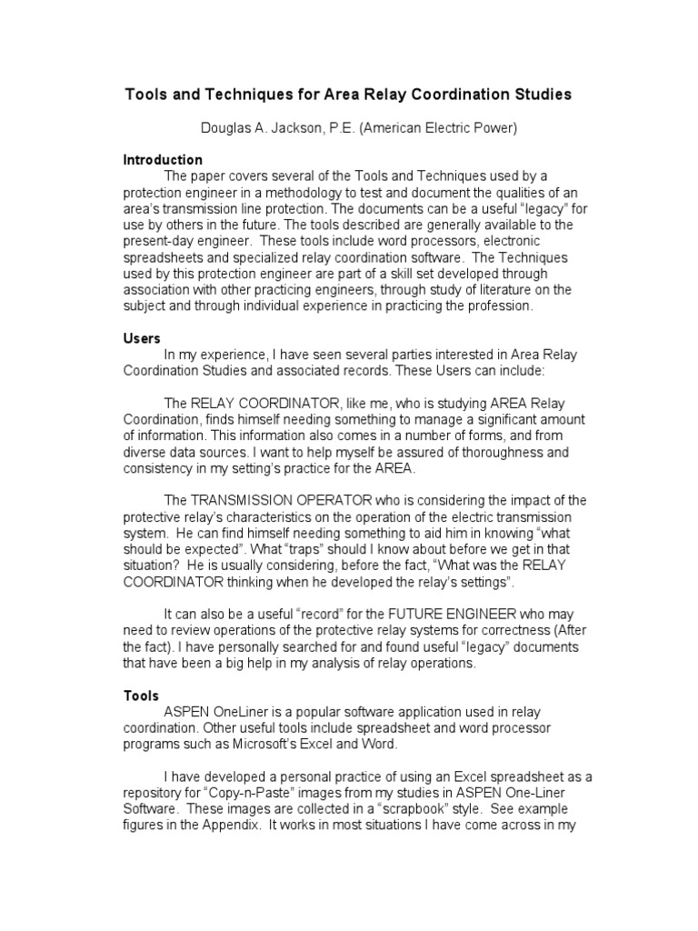 Tools and Techniques For Area Relay Coordination Studies | PDF | Relay ...