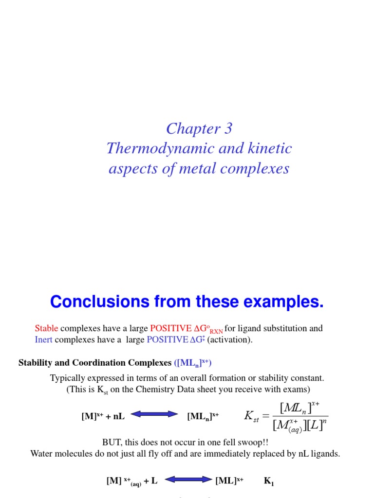 Thermodynamic and Kinetic Aspects of Metal Complexes | PDF ...