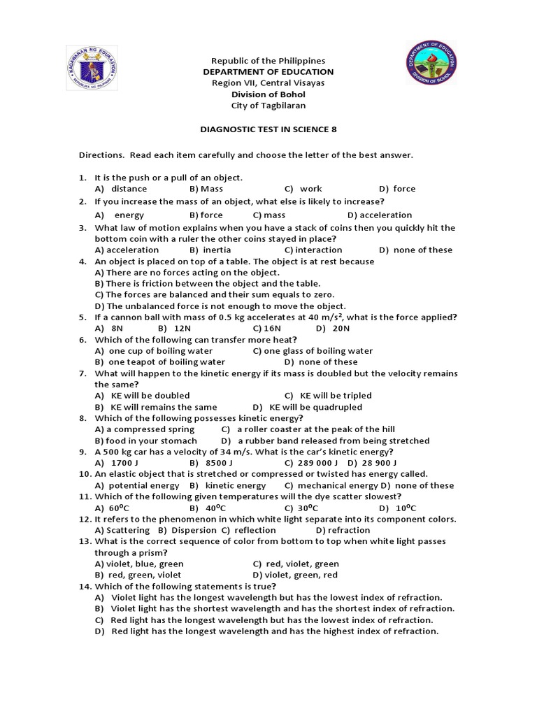 Science 8 Diagnostic Test - Docx New | PDF | Mitosis | Applied And ...