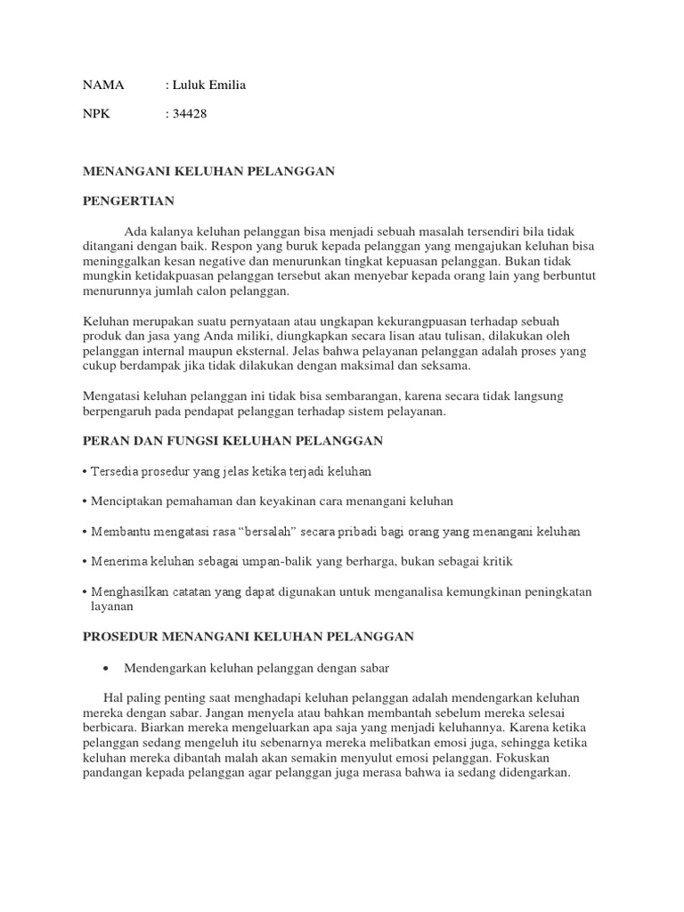 Menangani Keluhan Pelanggan | PDF