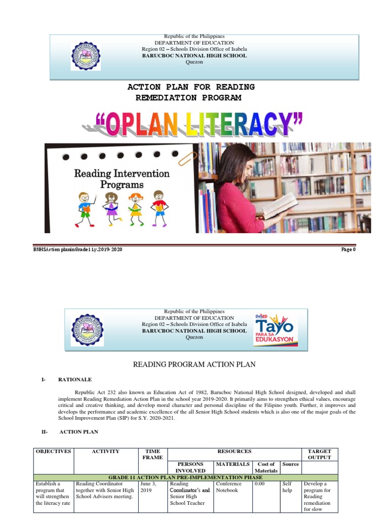 Action Plan For Reading Prog. | PDF | Reading Comprehension | Literacy