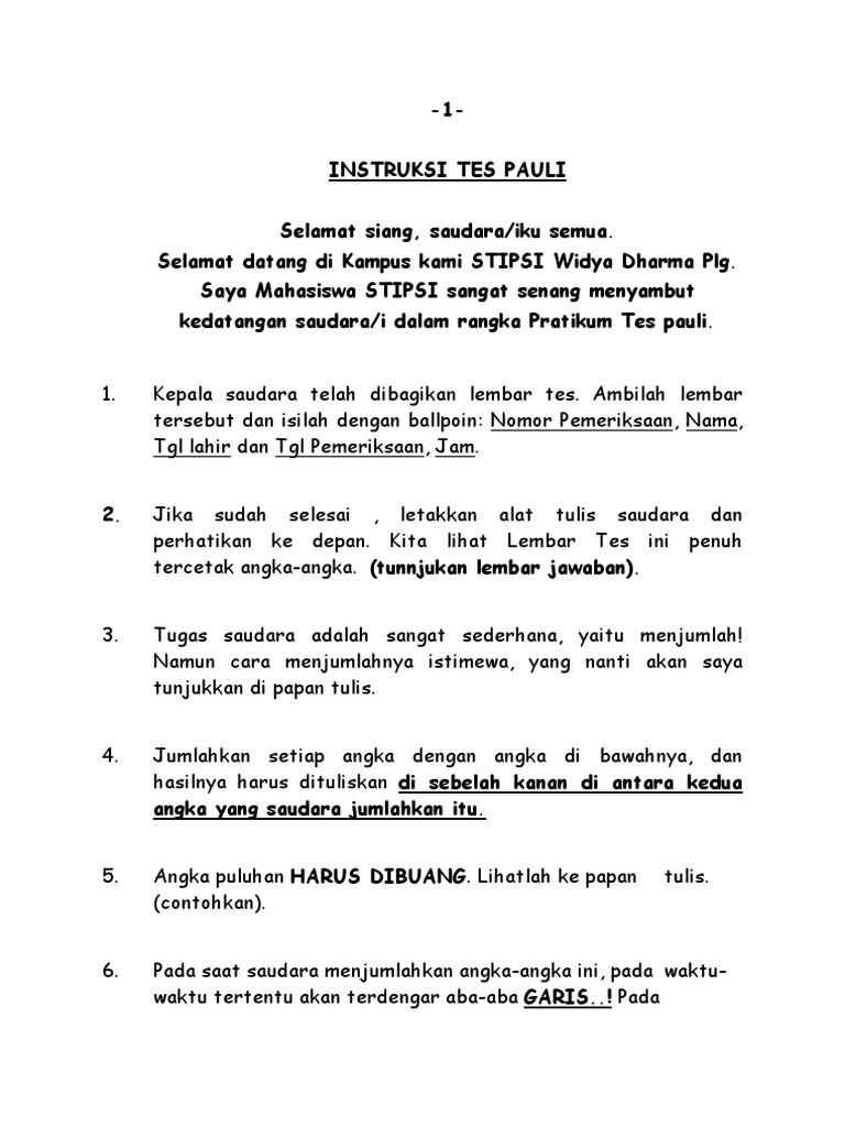 Instruksi Tes Pauli | PDF