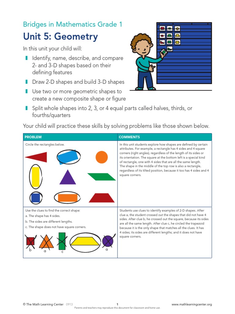 Unit 5: Geometry: Bridges in Mathematics Grade 1 | PDF | Rectangle | Shape