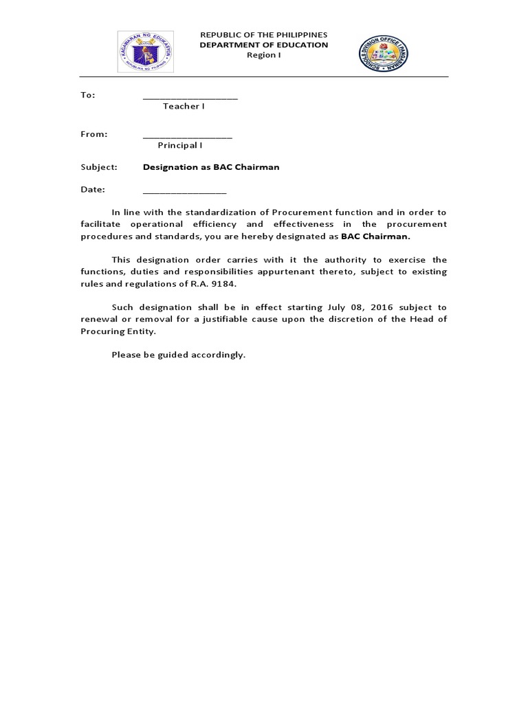 BAC Chairman Designation Notice | PDF