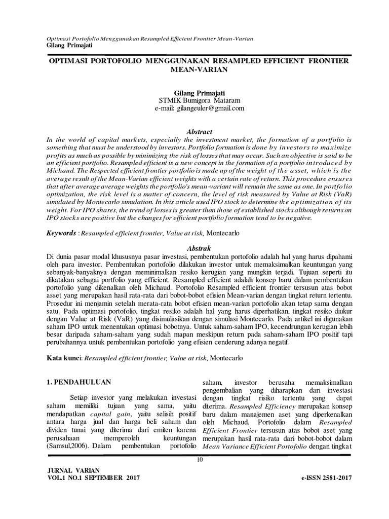 Optimasi Portofolio Menggunakan Resampled Efficient Frontier | PDF