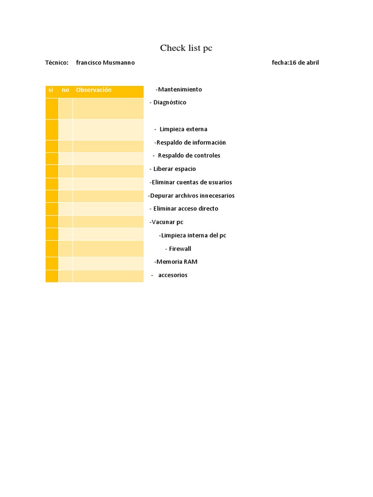 Check List PC | Descargar gratis PDF | Tecnología digital | Informática