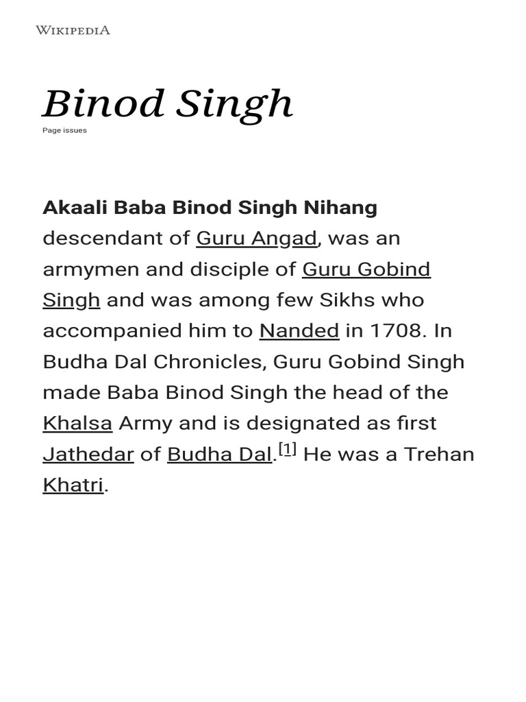History of Binod Singh Sikh Worrior | PDF | Punjab | Asian Ethnic Religion