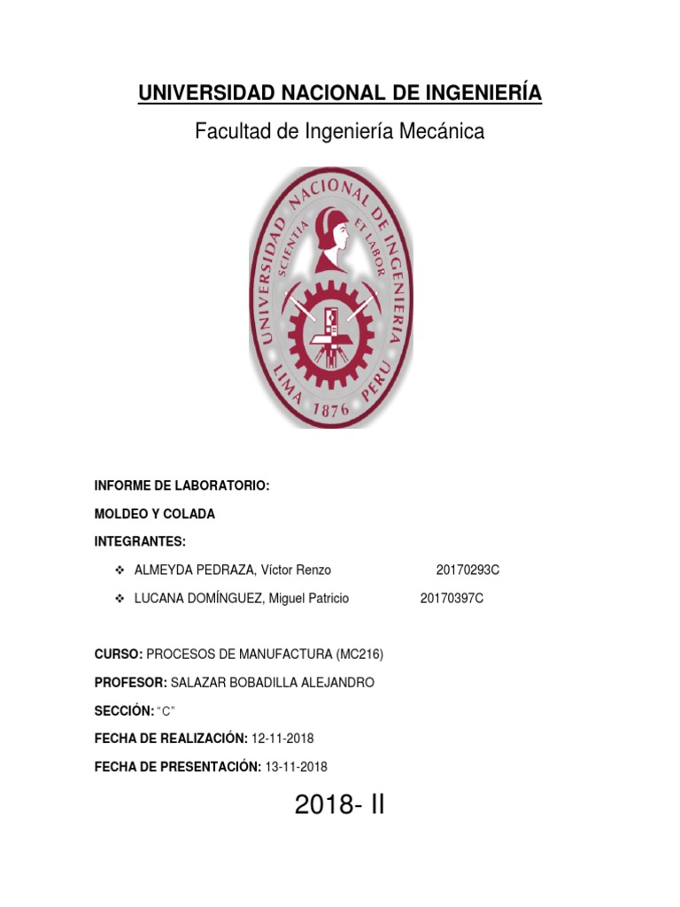 Informe de Moldeo y Colada | PDF | Metalurgia | Fundición