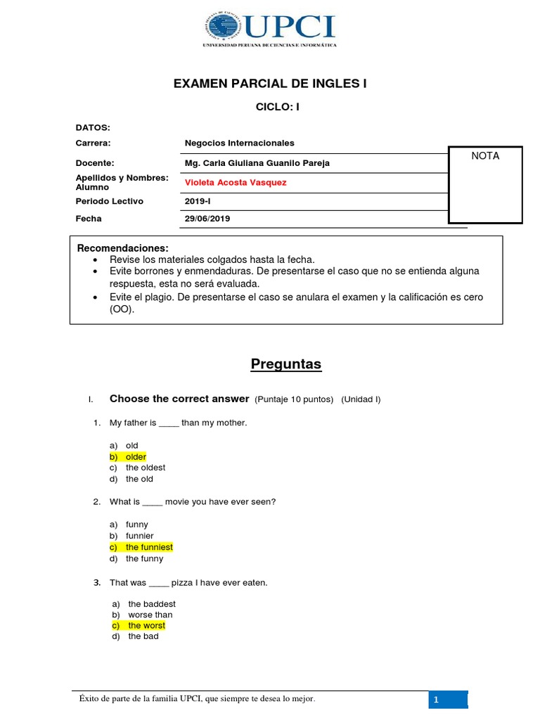 Practica de Ingles Básico | PDF