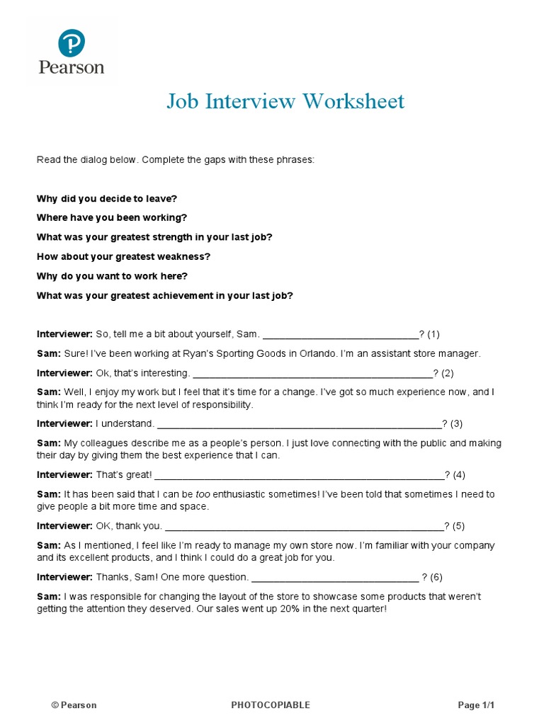 Job Interview Worksheet | PDF