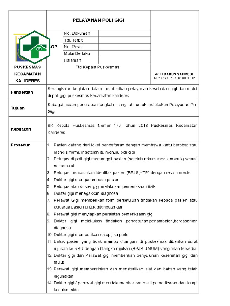 Sop Alur Pelayanan Poli Gigi Pdf