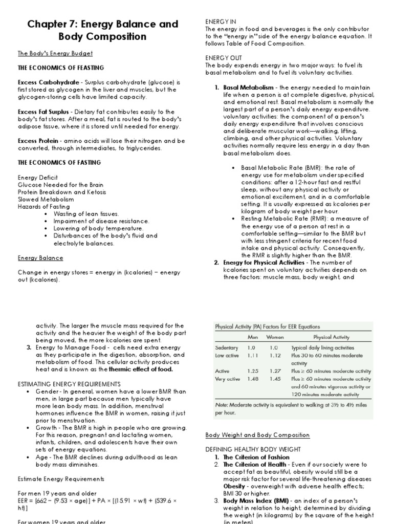 Chapter 7: Energy Balance and Body Composition | PDF | Body Mass Index ...