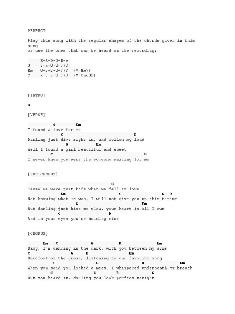 Perfect by Ed Sheeran Guitar Chords | PDF | Singles | Song Structure