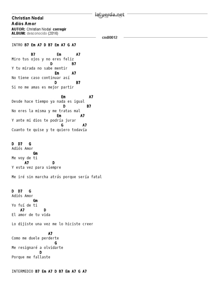 Christian Nodal, Adiós Amor - Letra y Acordes | PDF