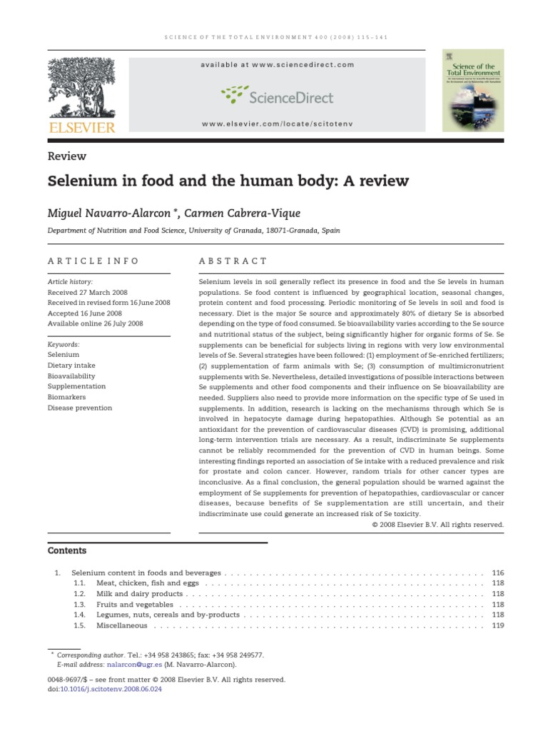 Selenium in Food and The Human Body A Review | PDF | Selenium | Dietary ...