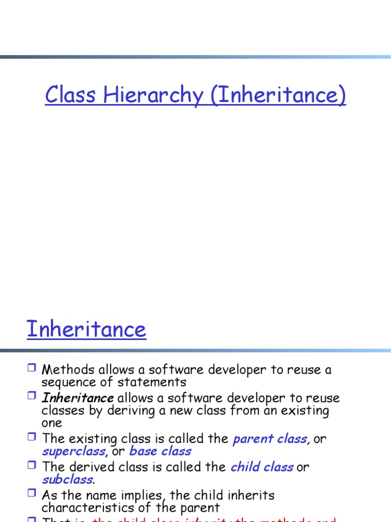 Class Hierarchy (Inheritance) | PDF | Inheritance (Object Oriented ...