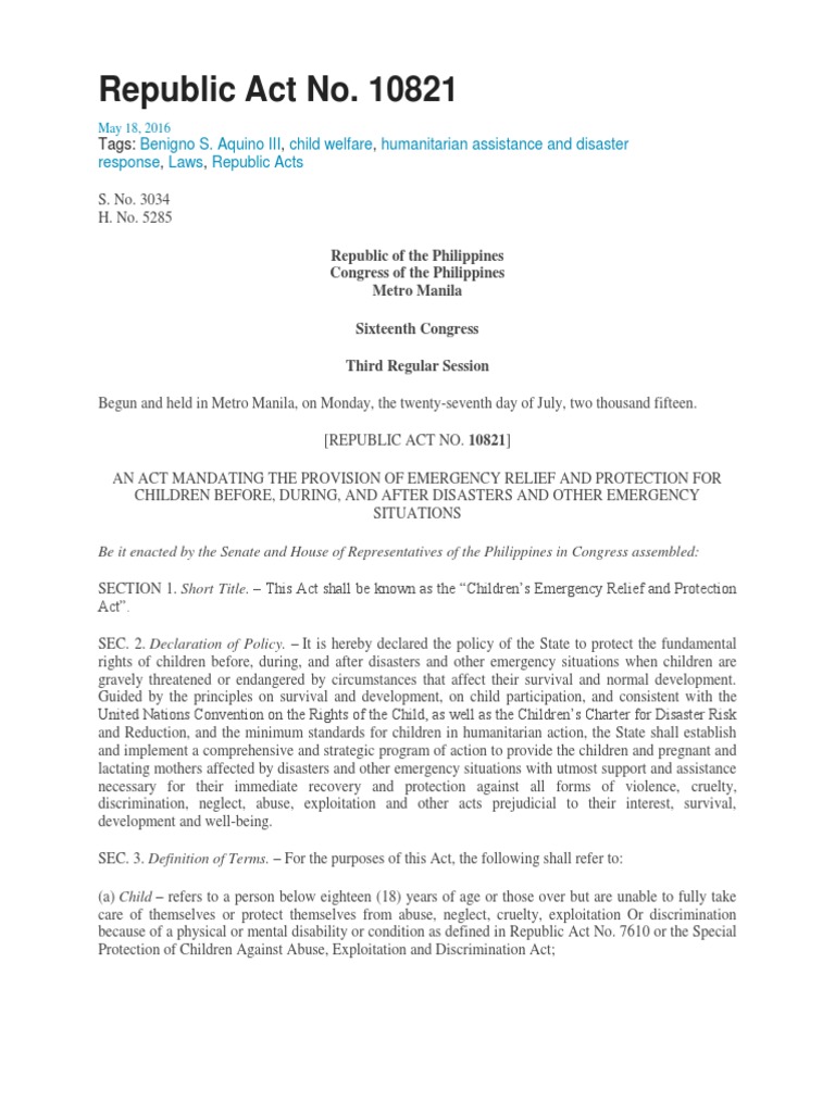 Ra 10821 | PDF | Hazards | Social Institutions