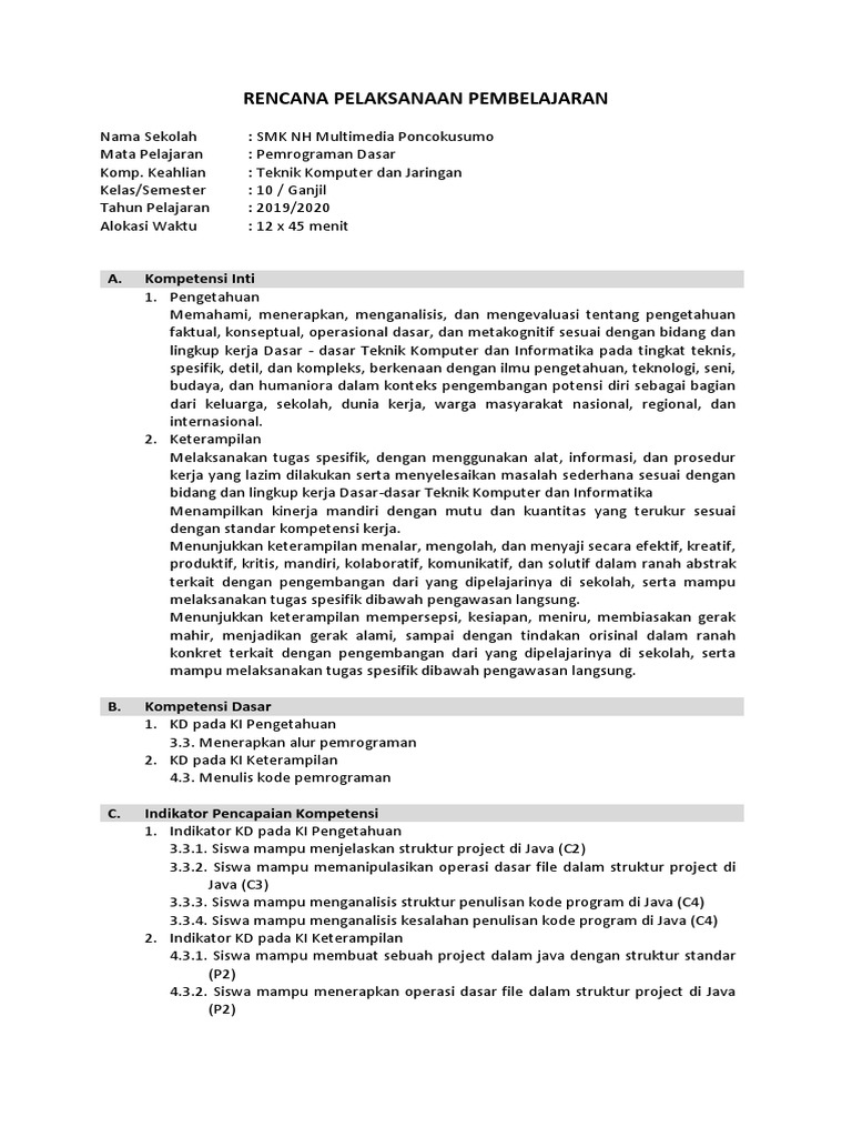 RPP Pemrograman Dasar KD 03 | PDF
