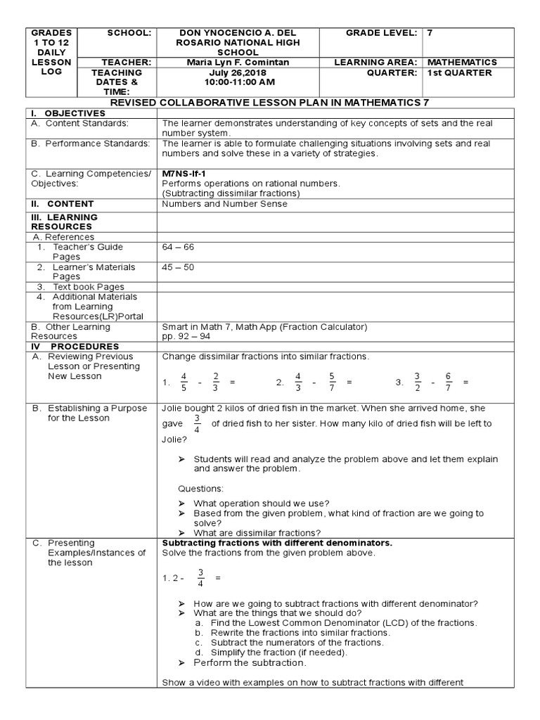 Math DLP | PDF | Fraction (Mathematics) | Median