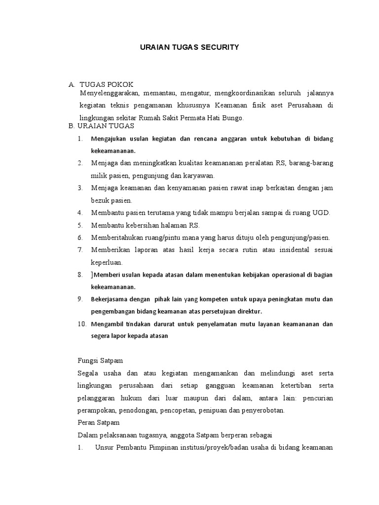 Uraian Tugas Security New | PDF | Bisnis