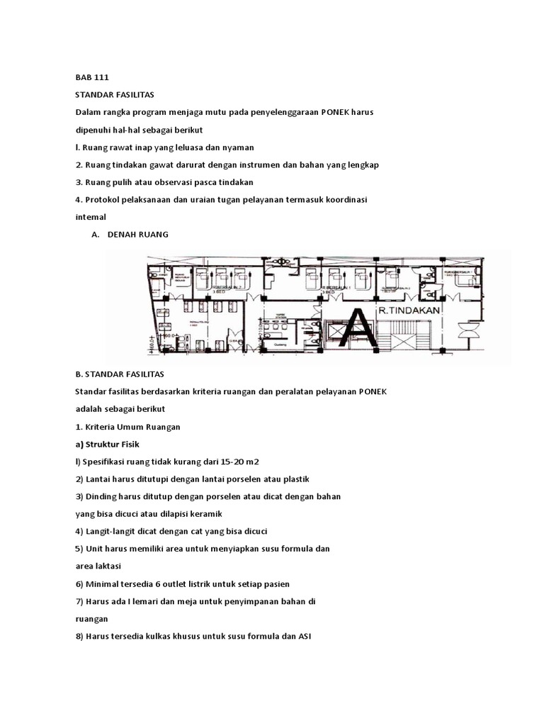 Standar Fasilitas Ruang PONEK Rumah Sakit | PDF