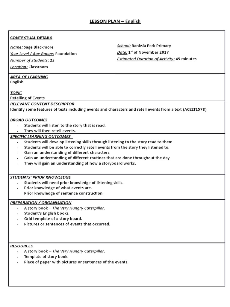 English Retelling Events | PDF | Lesson Plan | Teachers