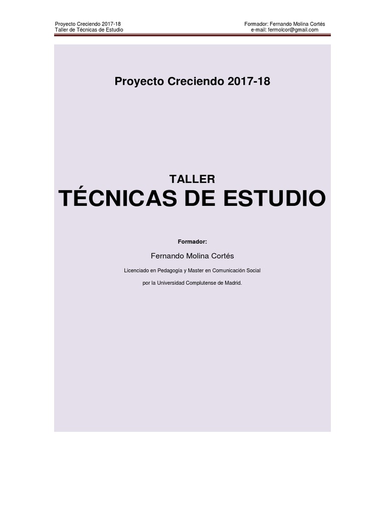 Proyecto Taller Tecnicas Estudio | PDF | Aprendizaje | Modificación de ...