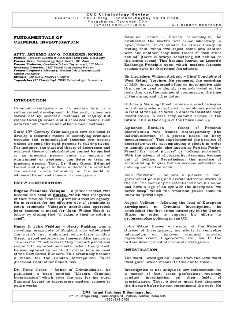 Cdi Reviewer Ni Torredes | PDF | Forensic Science | Crime Scene