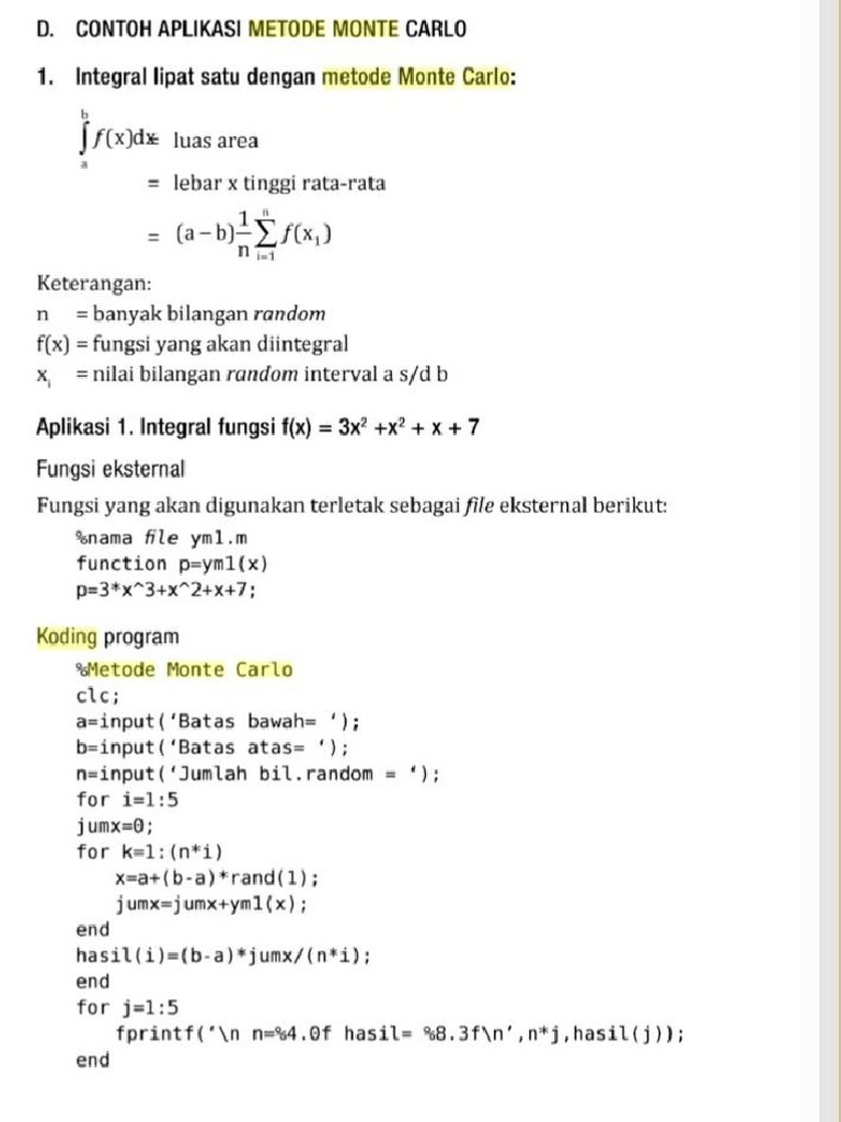 Coding Mathlab Metode Monte Carlo | PDF