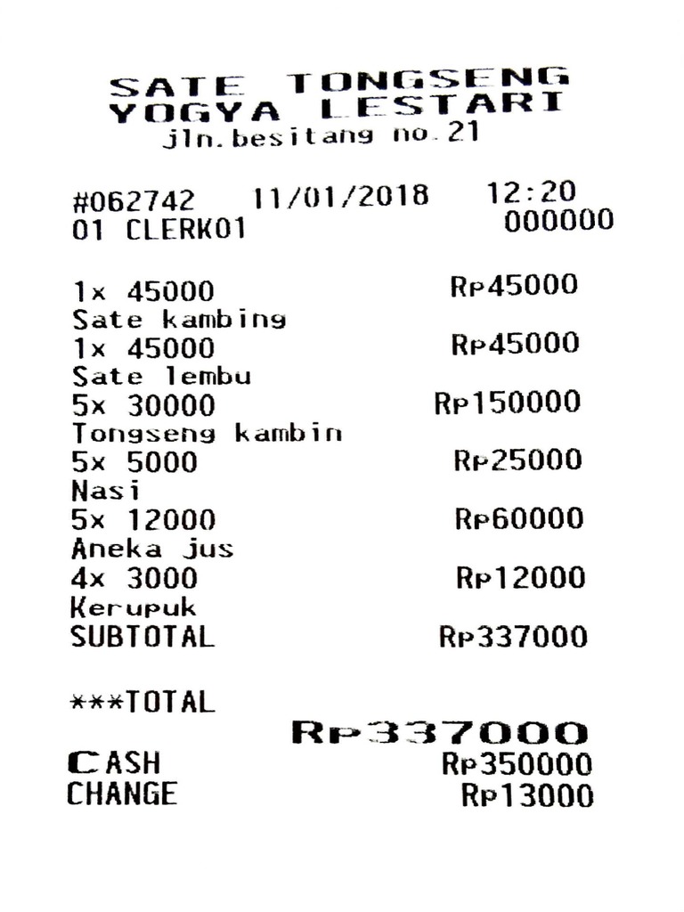 Contoh Nota Makanan Restoran | PDF