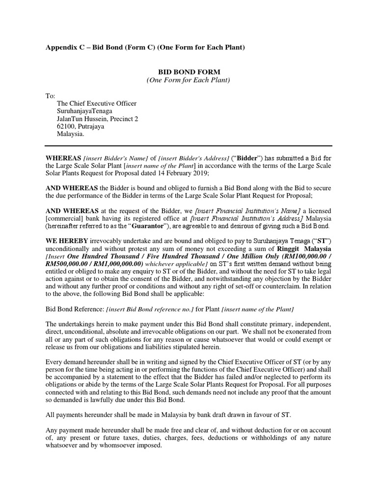 Appendix C - Bid Bond Form | PDF | Withholding Tax | Private Law