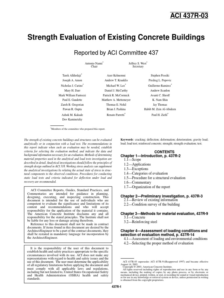 ACI 437R-03 Strength Evaluation of Existing Concrete Buildings | PDF | Concrete | Inductor