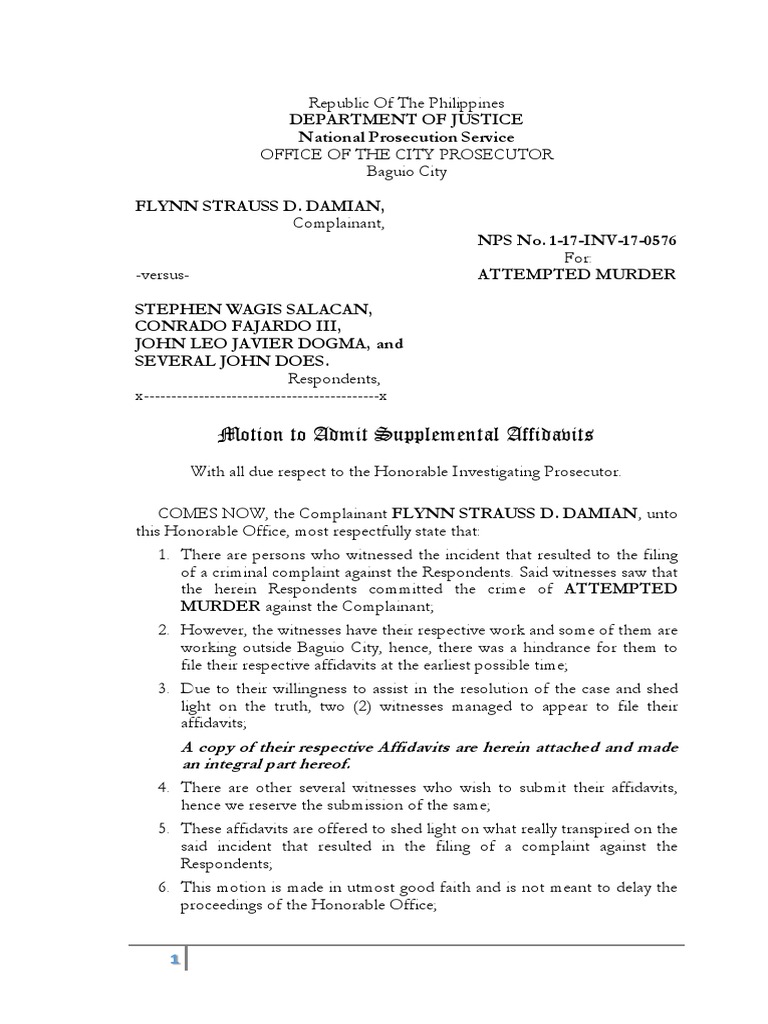 Motion To Admit Supplemental Pleading | PDF | Affidavit | Criminal Justice