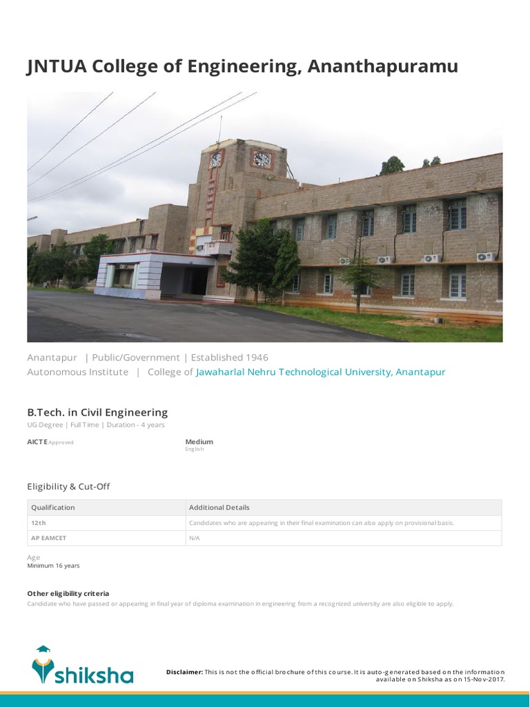 JNTUA College of Engineering Ananthapuramu | PDF | Engineering ...