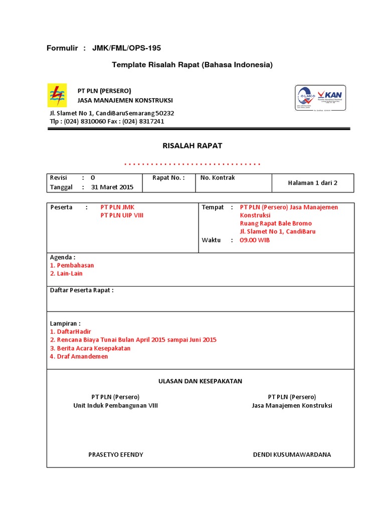Formulir 195 Template Risalah Rapat Baha | PDF