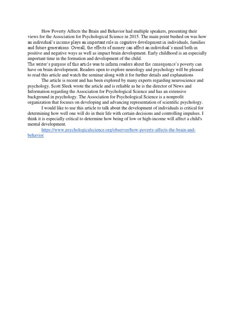 How Poverty Affects The Brain and Behavior | PDF | Science & Mathematics