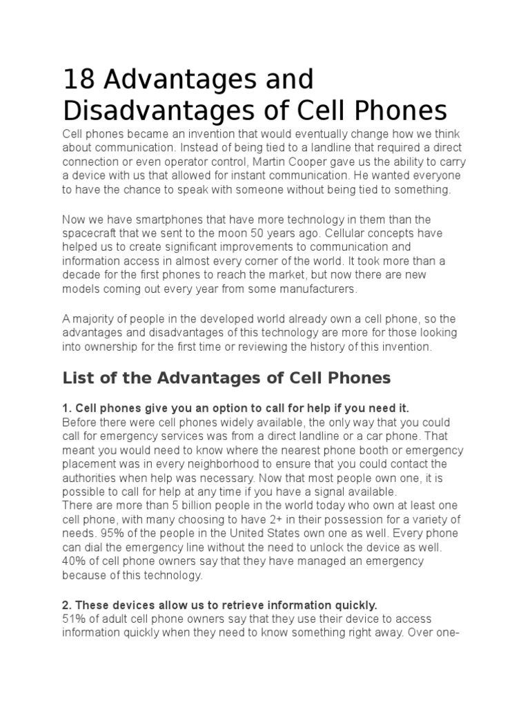 18 Advantages and Disadvantages of Cell Phones | PDF | Smartphone ...