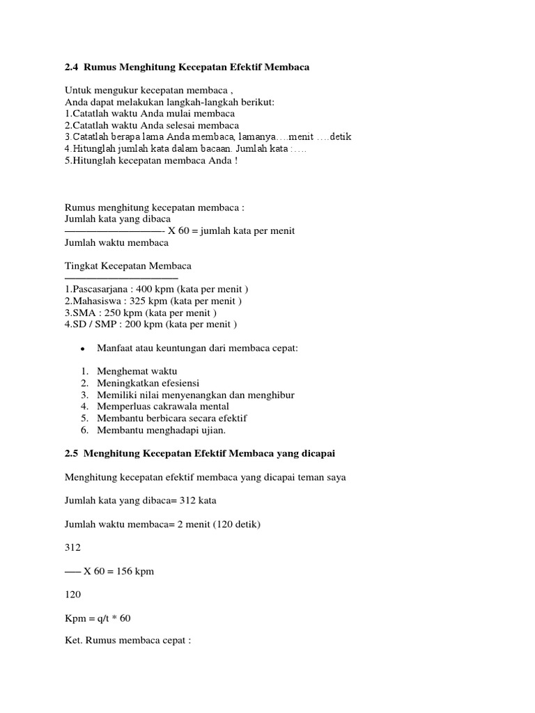 Rumus Menghitung Kecepatan Membaca | PDF