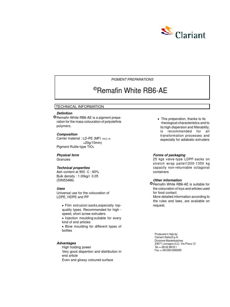 Remafin White RB6-AE: Technical Information | PDF | Extrusion ...