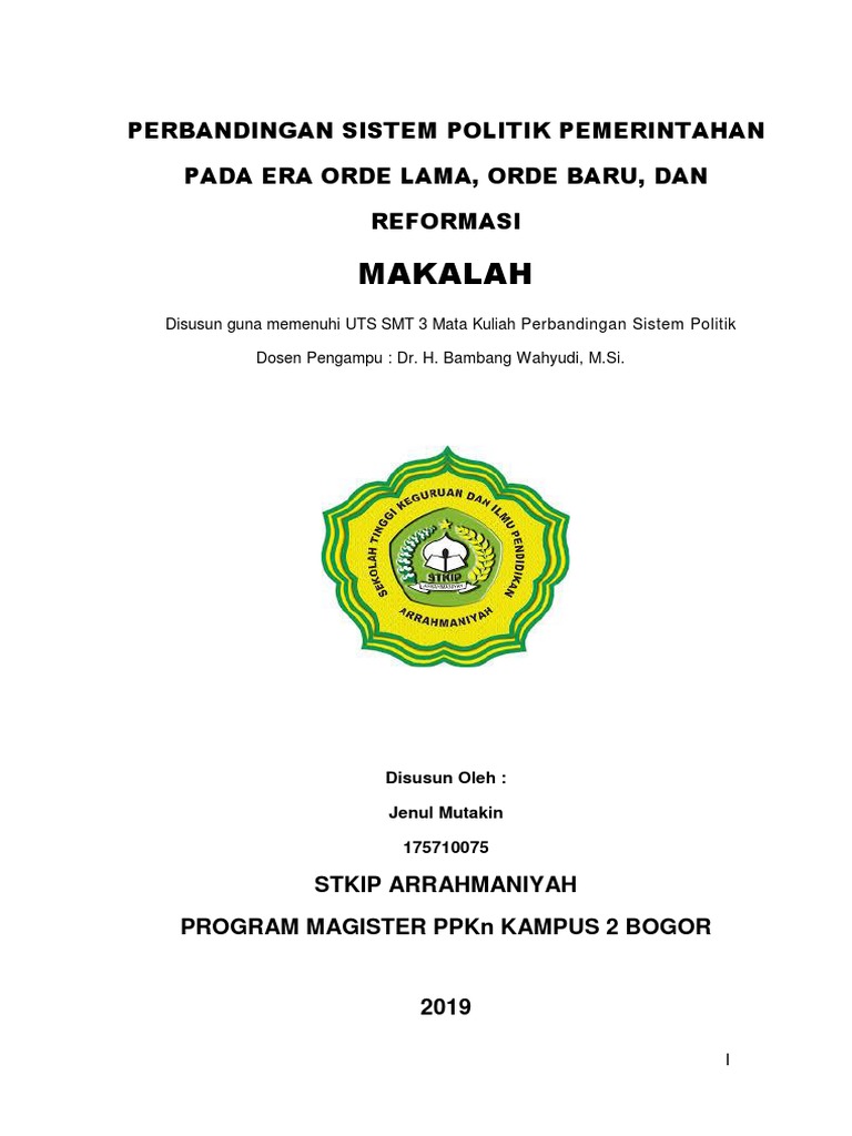 Makalah Uts Perbandingan Sistem Politik Orla, Orba, Dan Reformasi | PDF | Politik