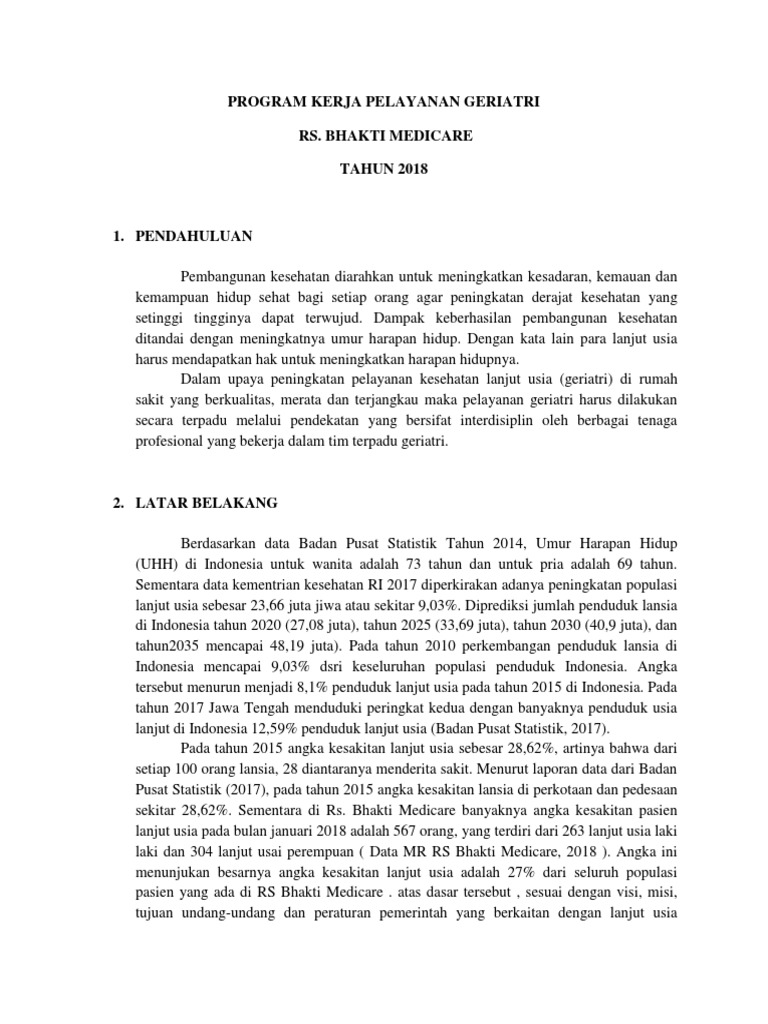 Program Kerja Pelayanan Geriatri | PDF