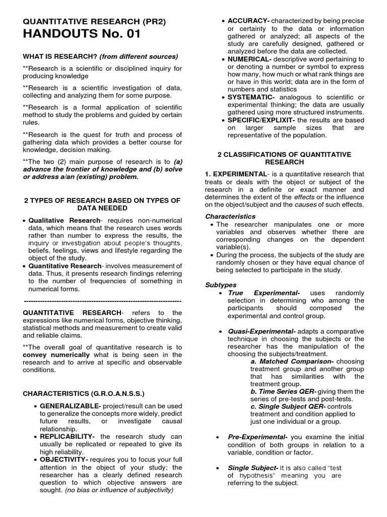 Handouts No. 01: Quantitative Research (Pr2) | PDF | Statistics | Data