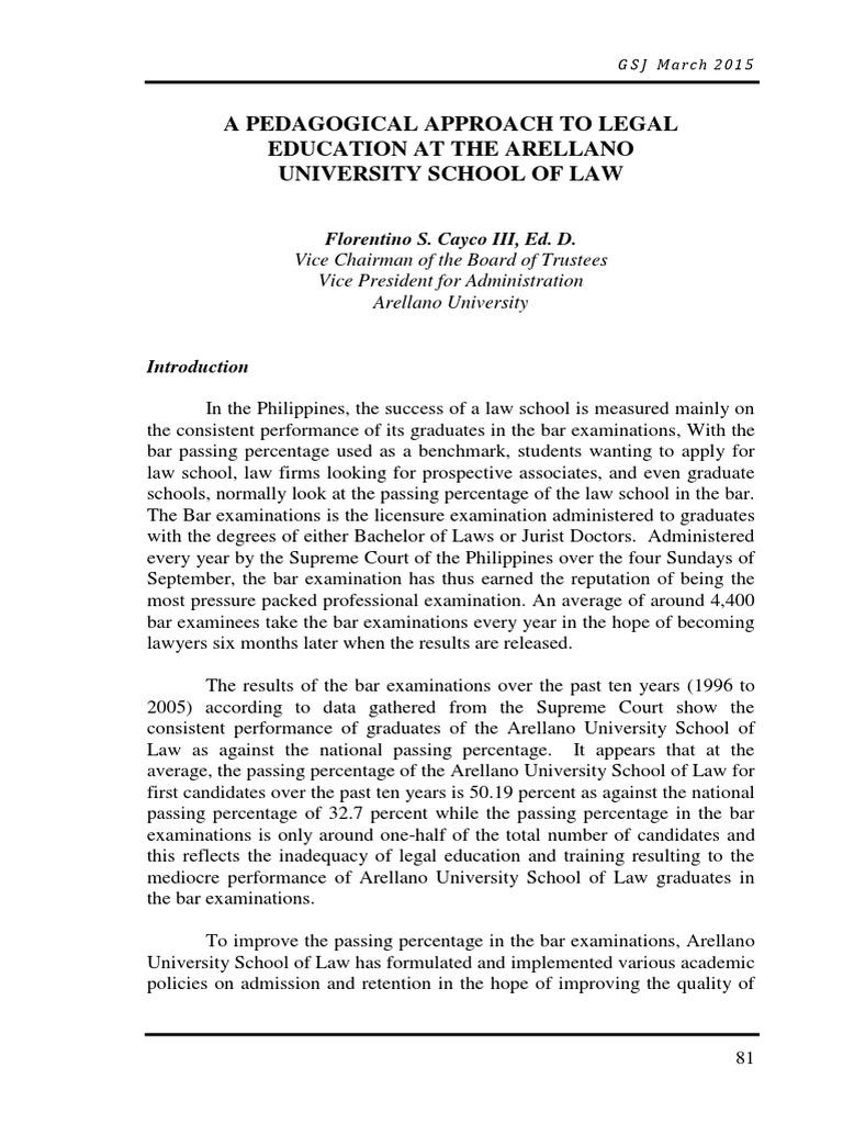A Pedagogical Approach To Legal Education at The Arellano University ...