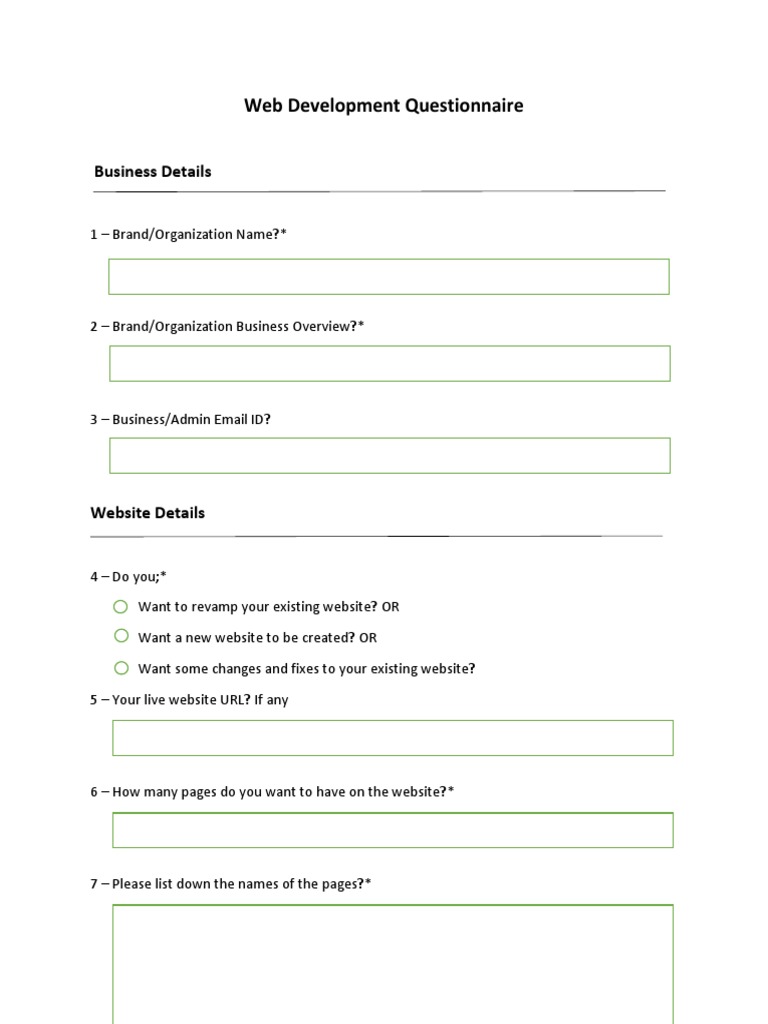 Web Development Questionnaire | PDF | Websites | World Wide Web