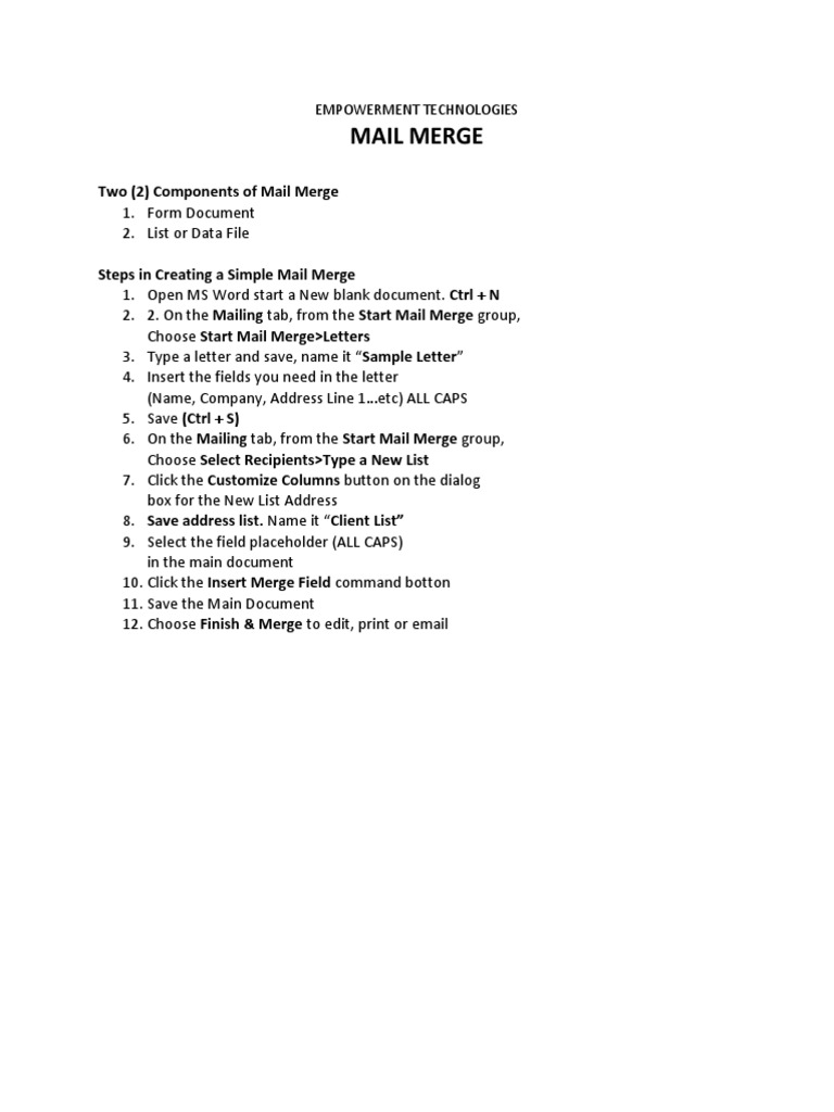 Two (2) Components of Mail Merge | PDF