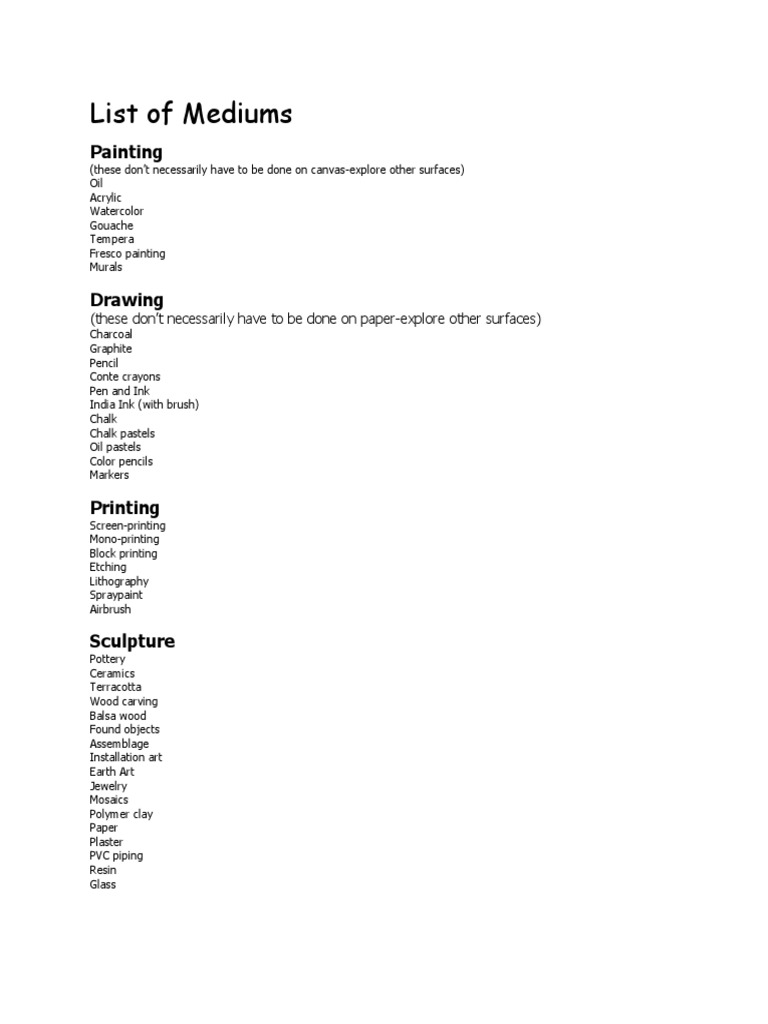 List of Mediums | PDF