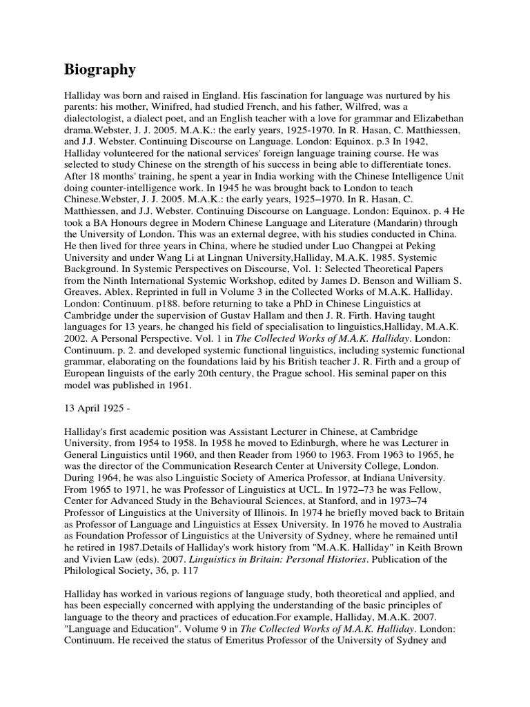 Biography of Halliday | PDF | Human Communication | Linguistics